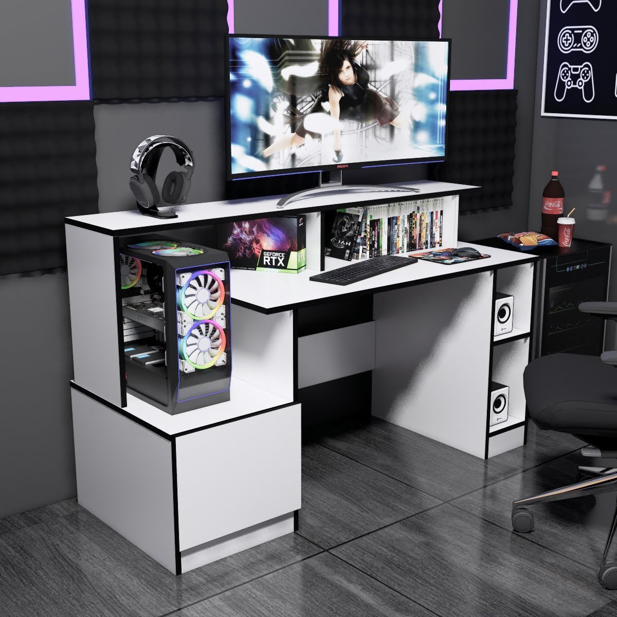 Escritorio Gamer 150 cm Blanco/Negro Innovaciones Lumik - Innovaciones ...