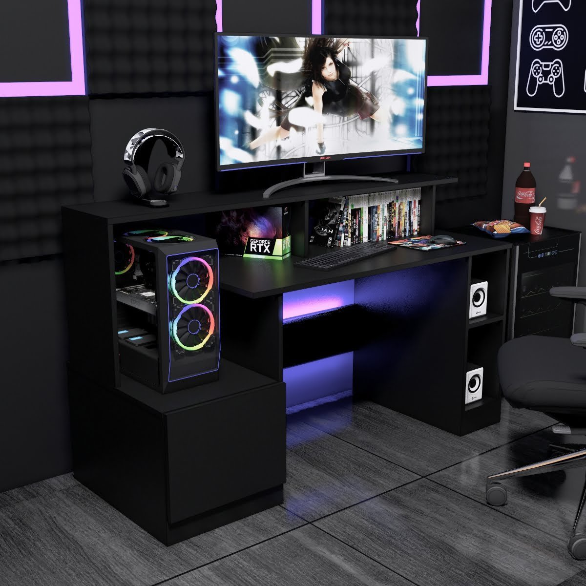 Escritorio Gamer 150 cm Negro Innovaciones Lumik - Innovaciones Lumik